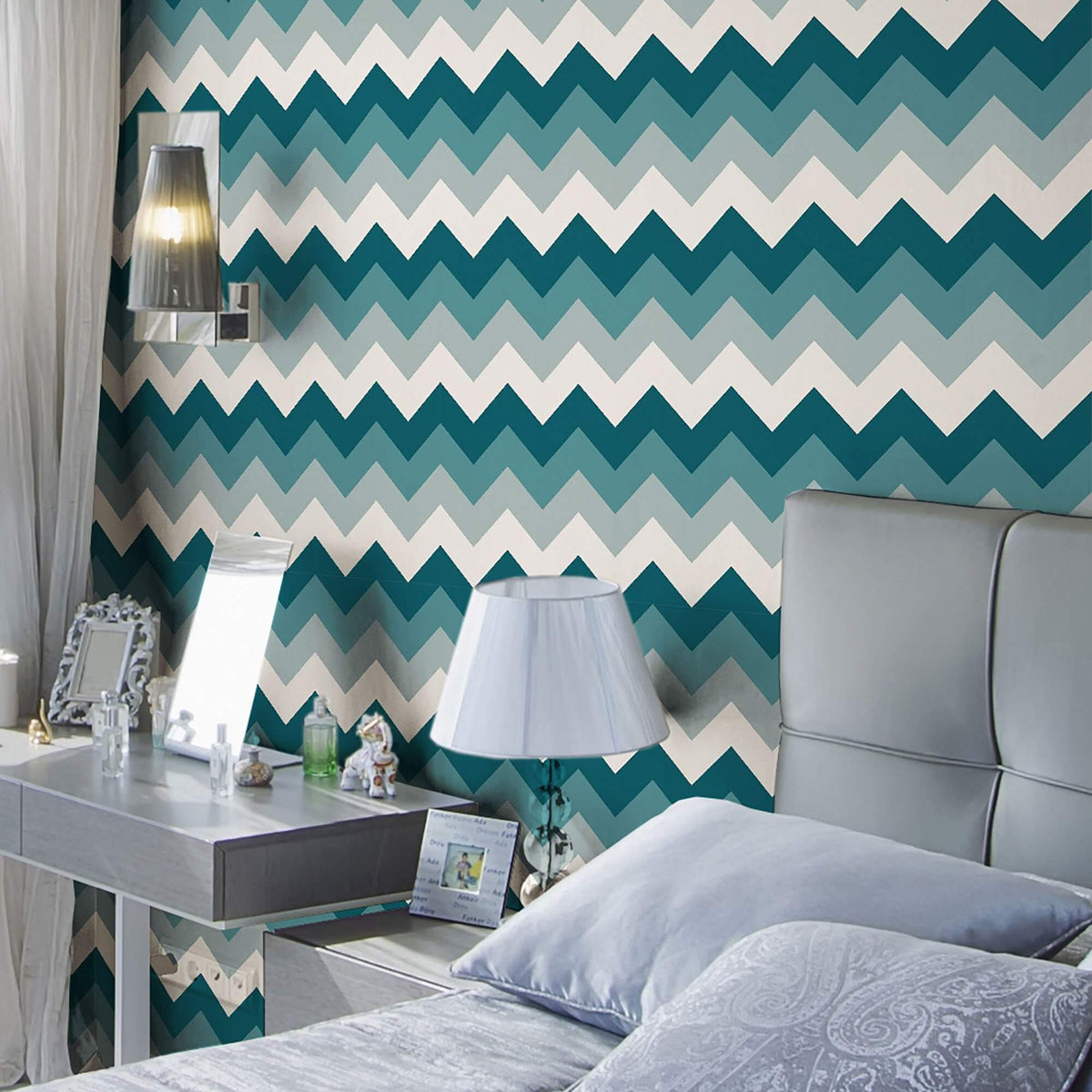 Teal And White Chevron Wallpaper