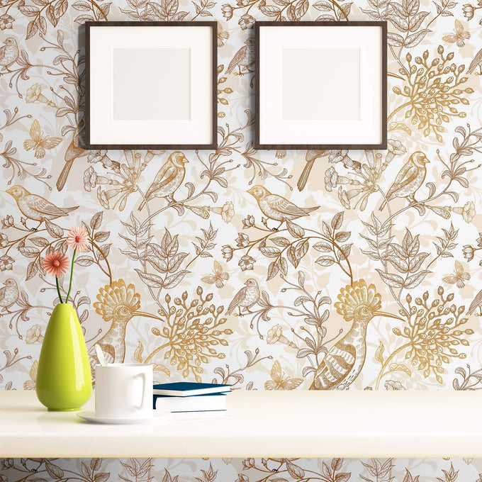 Wallpaper For Wall: Tan Flowered Print | Walls By Me