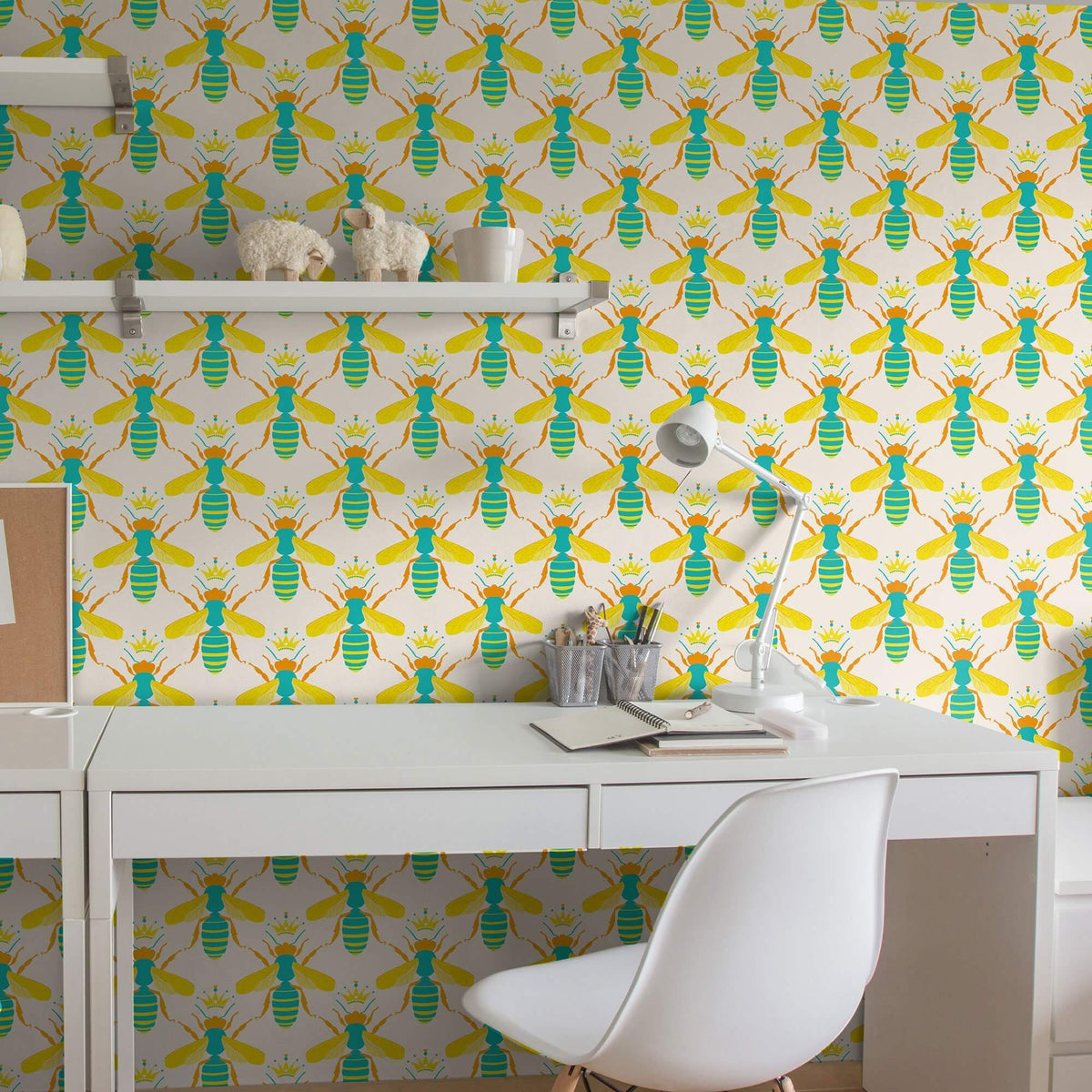 Yellow & White Geometric Bees Removable Wallpaper | Walls By Me