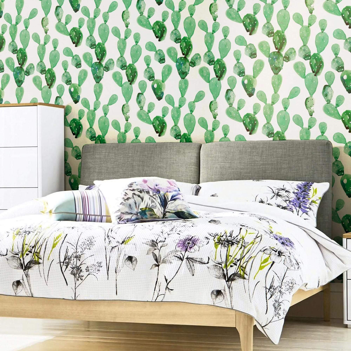 Green Textured Wallpaper: Cactus Pattern | Walls By Me