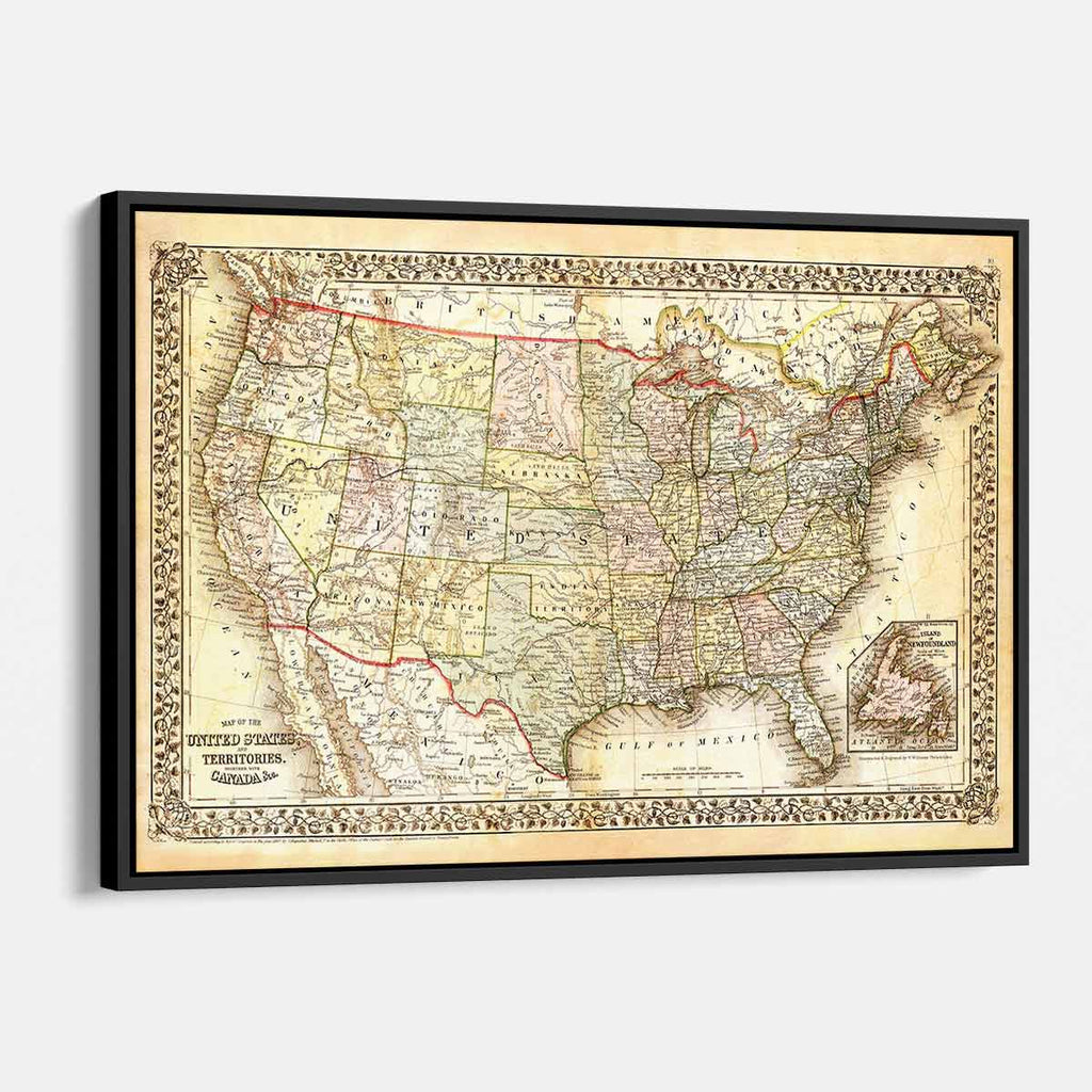 Beige old US map Wall Art Canvas 3720 | Walls By Me