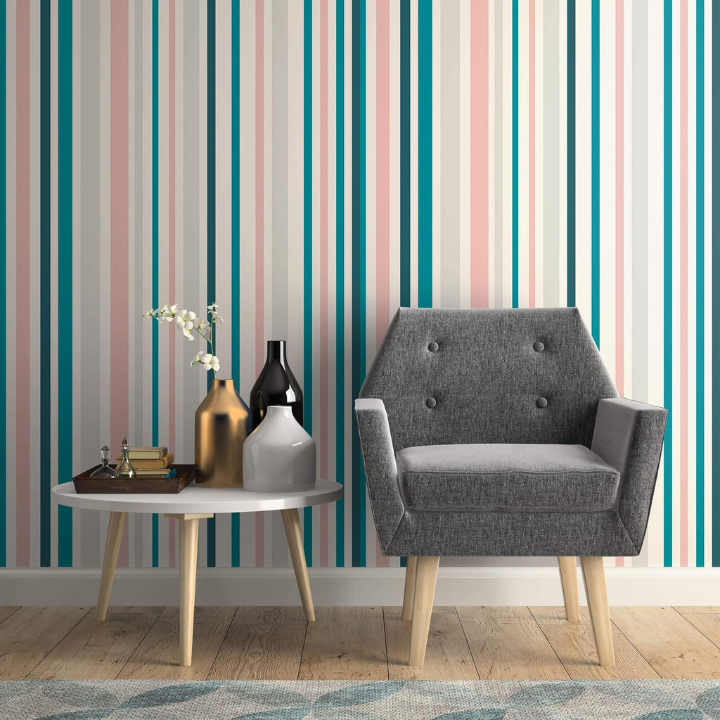 Teal and White Striped Wallpaper | Walls By Me